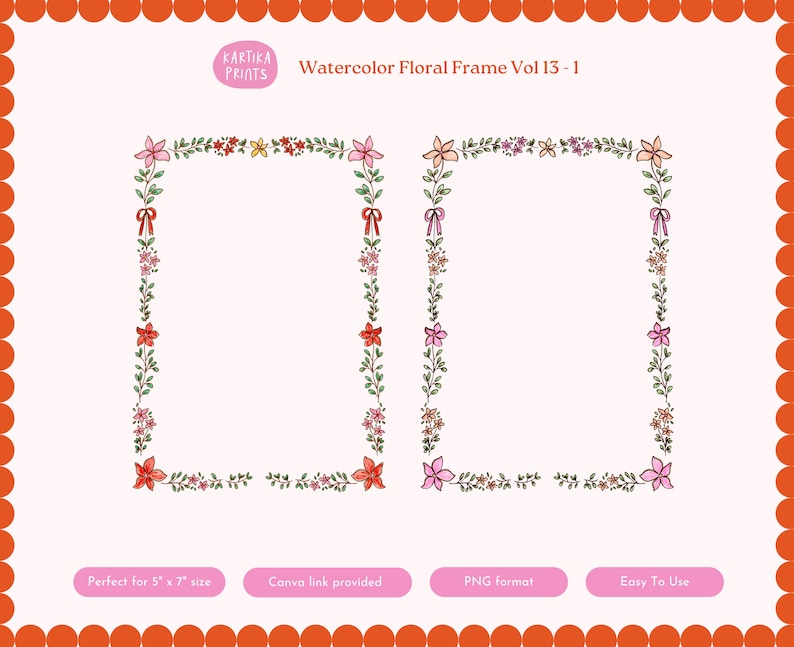 Hand Drawn Floral Border Frame Illustration PNG, Wavy Border With Bow ...