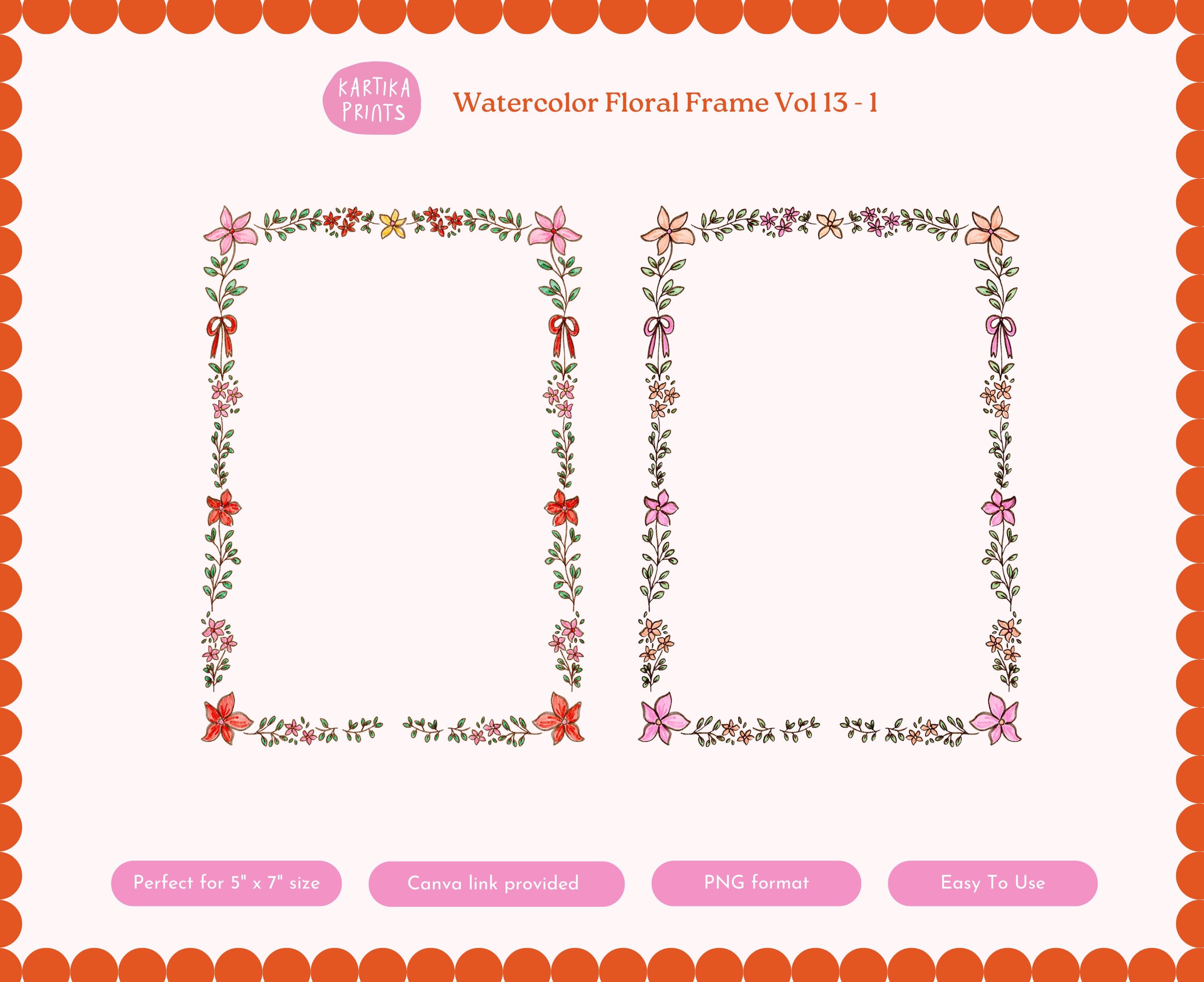 Hand Drawn Floral Border Frame Illustration PNG, Wavy Border With Bow ...