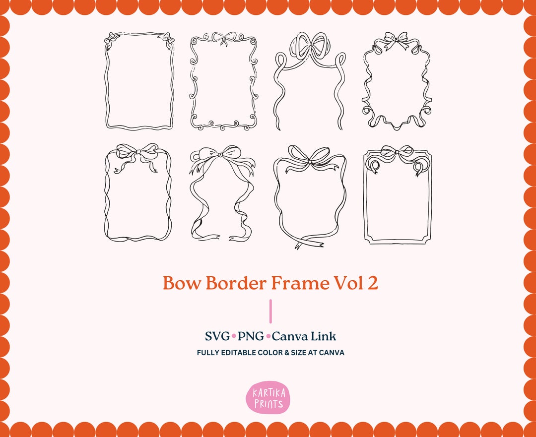 Hand Drawn Bow Border Frame Illustration SVG PNG, Wavy Border With Bow ...