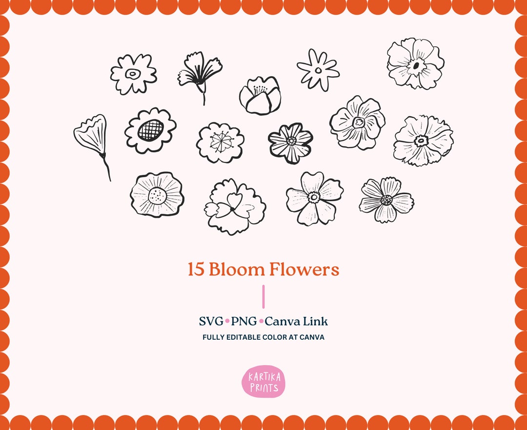 Bundle Floral Illustration SVG PNG Bundle - Hand Drawn Flower Clipart ...