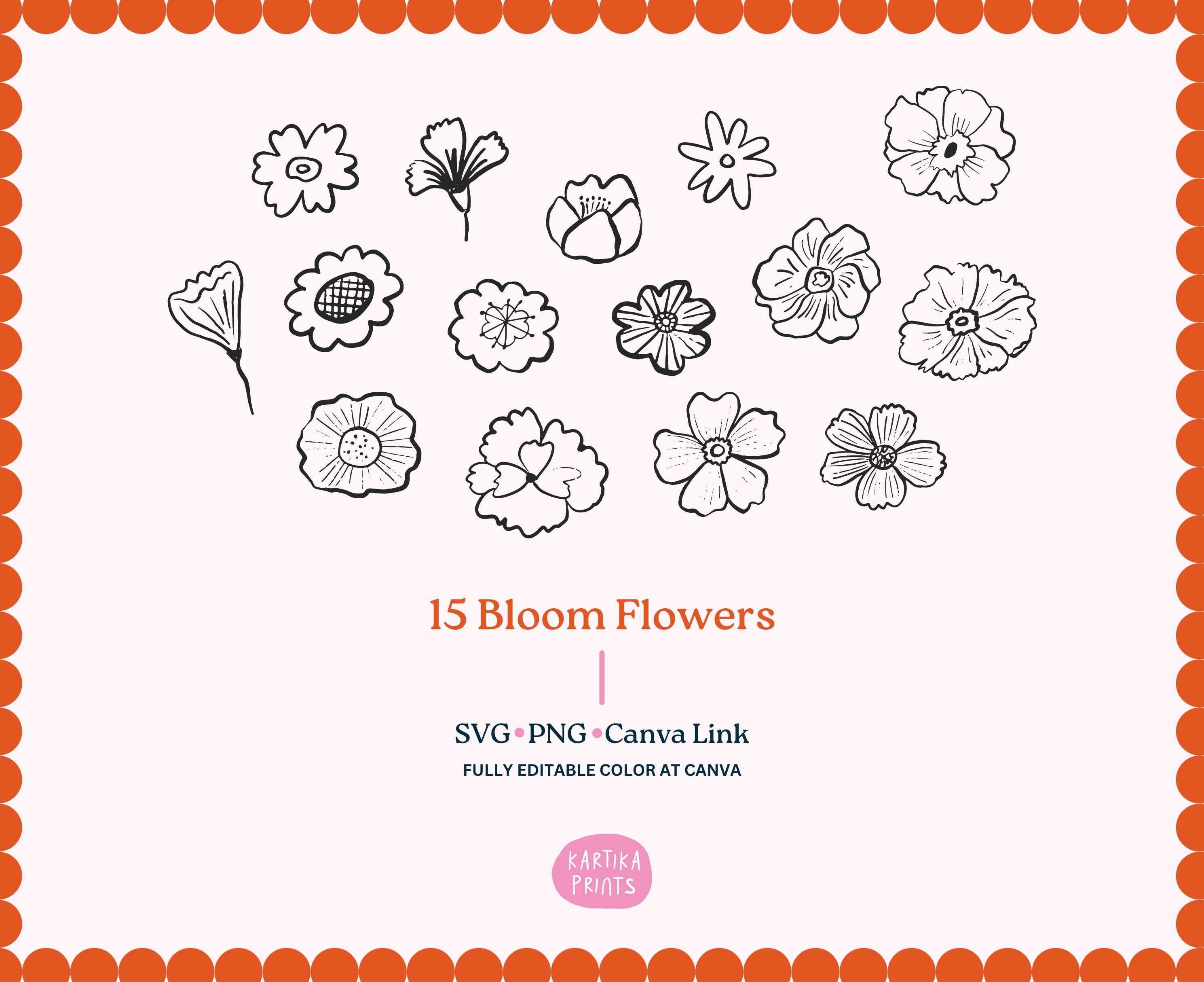 Bundle Floral Illustration SVG PNG Bundle - Hand Drawn Flower Clipart ...