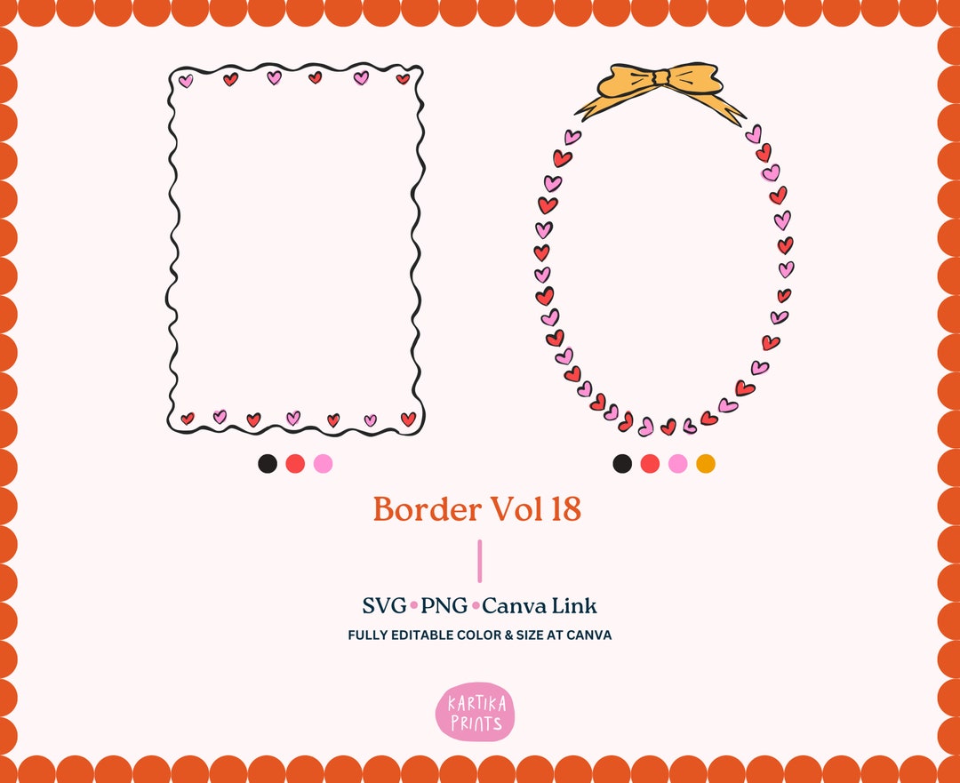 Hand Drawn Heart Love Border Frame Illustration SVG PNG, Wavy Border ...