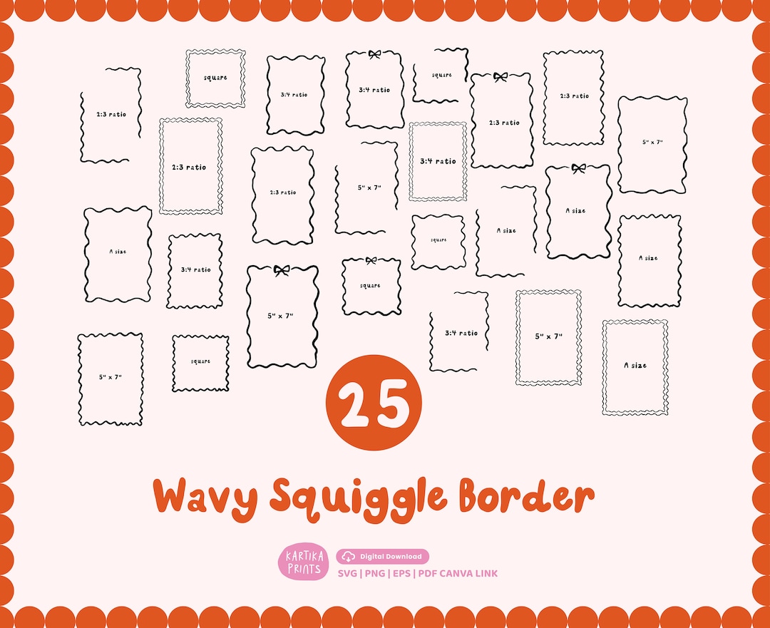 Hand Drawn Wavy Border Illustration: Squiggle Frame SVG PNG (digital ...