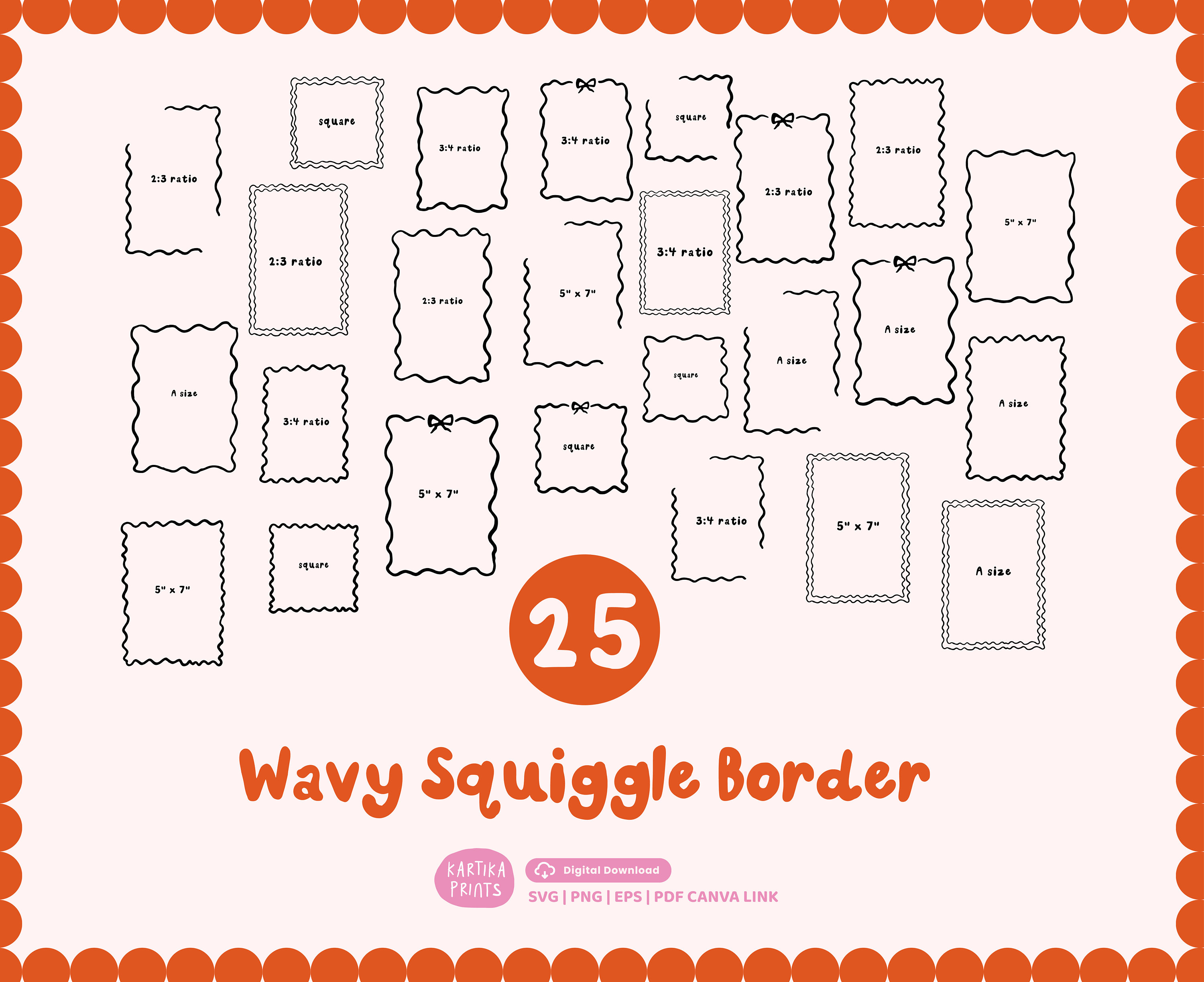Bundle Hand Drawn Wavy Squiggle Border Frame Illustration SVG PNG, Wavy ...
