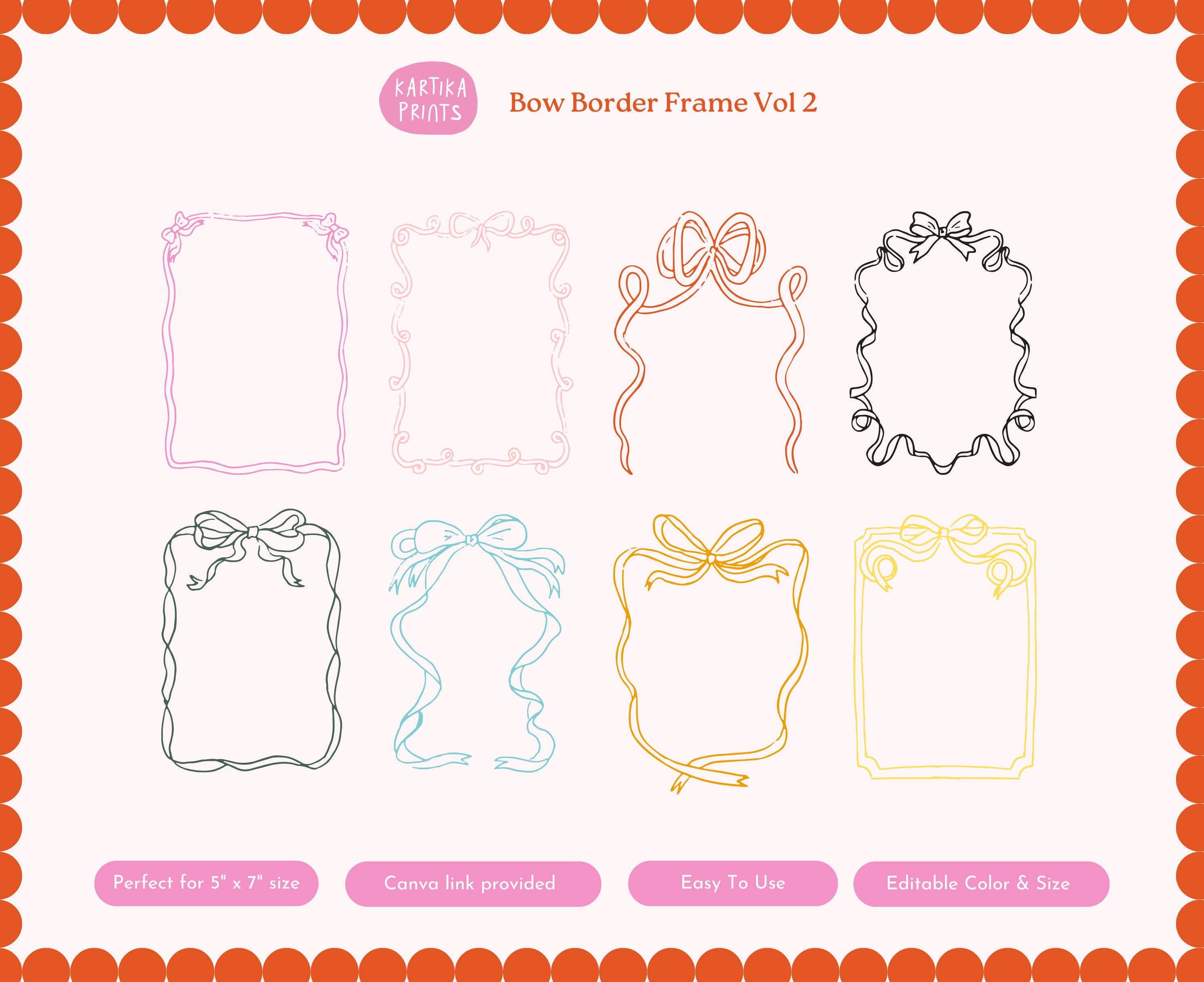 Hand Drawn Bow Border Frame: SVG, PNG, Canva (digital Download) - Etsy