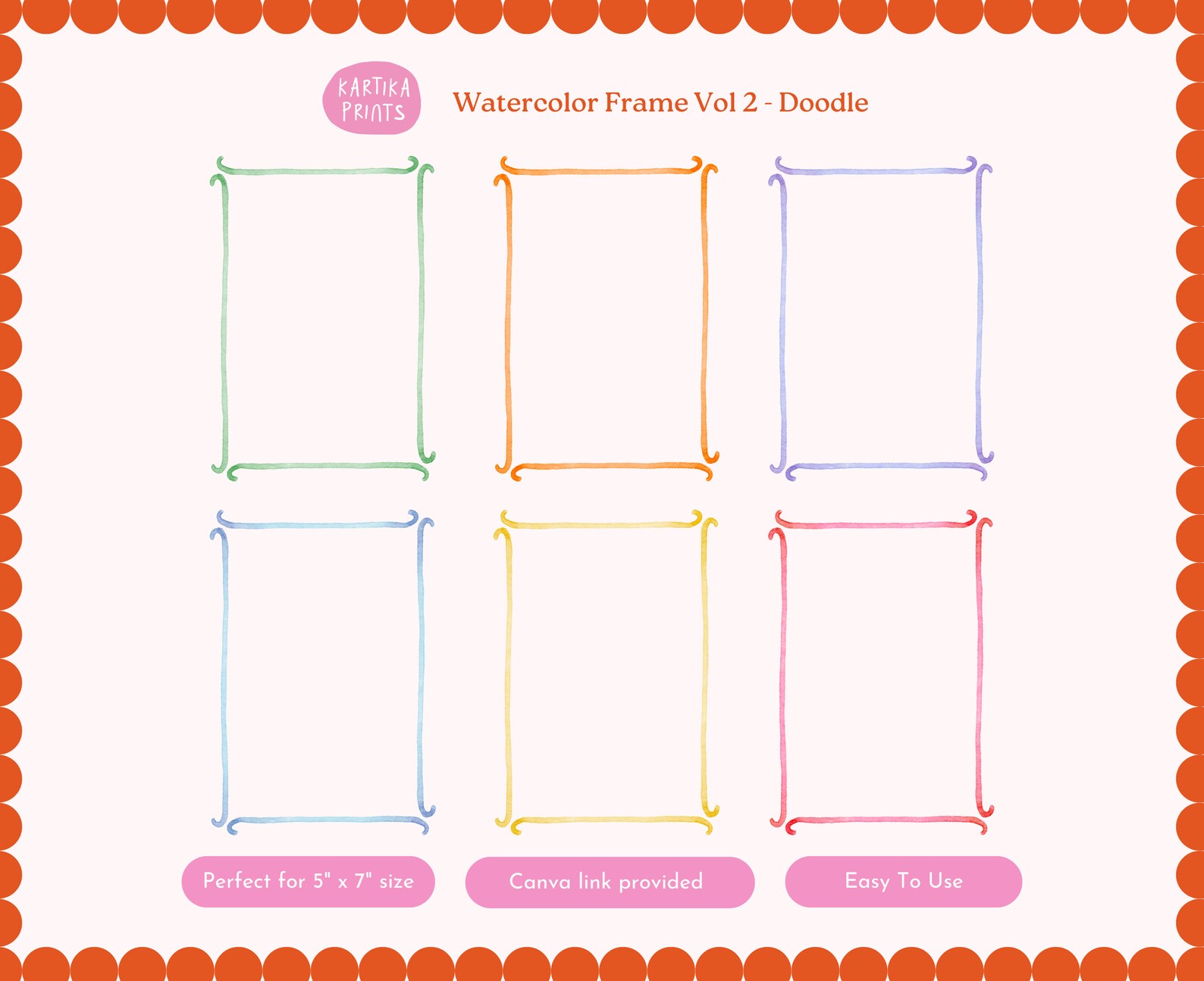Hand Drawn Border Frame Illustration PNG, Wavy Border With Bow in PNG, Watercolor Border Frame ...
