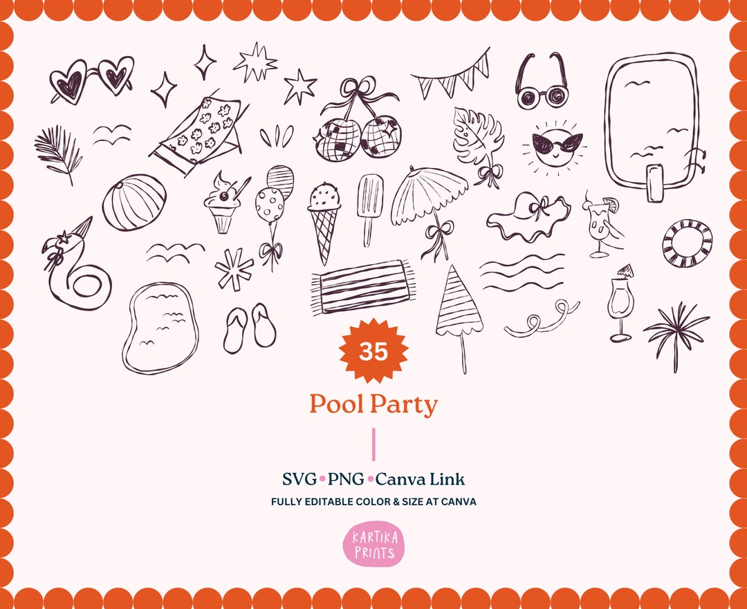 Pool Party Illustration SVG PNG Bundle - Hand Drawn Swimming Pool ...