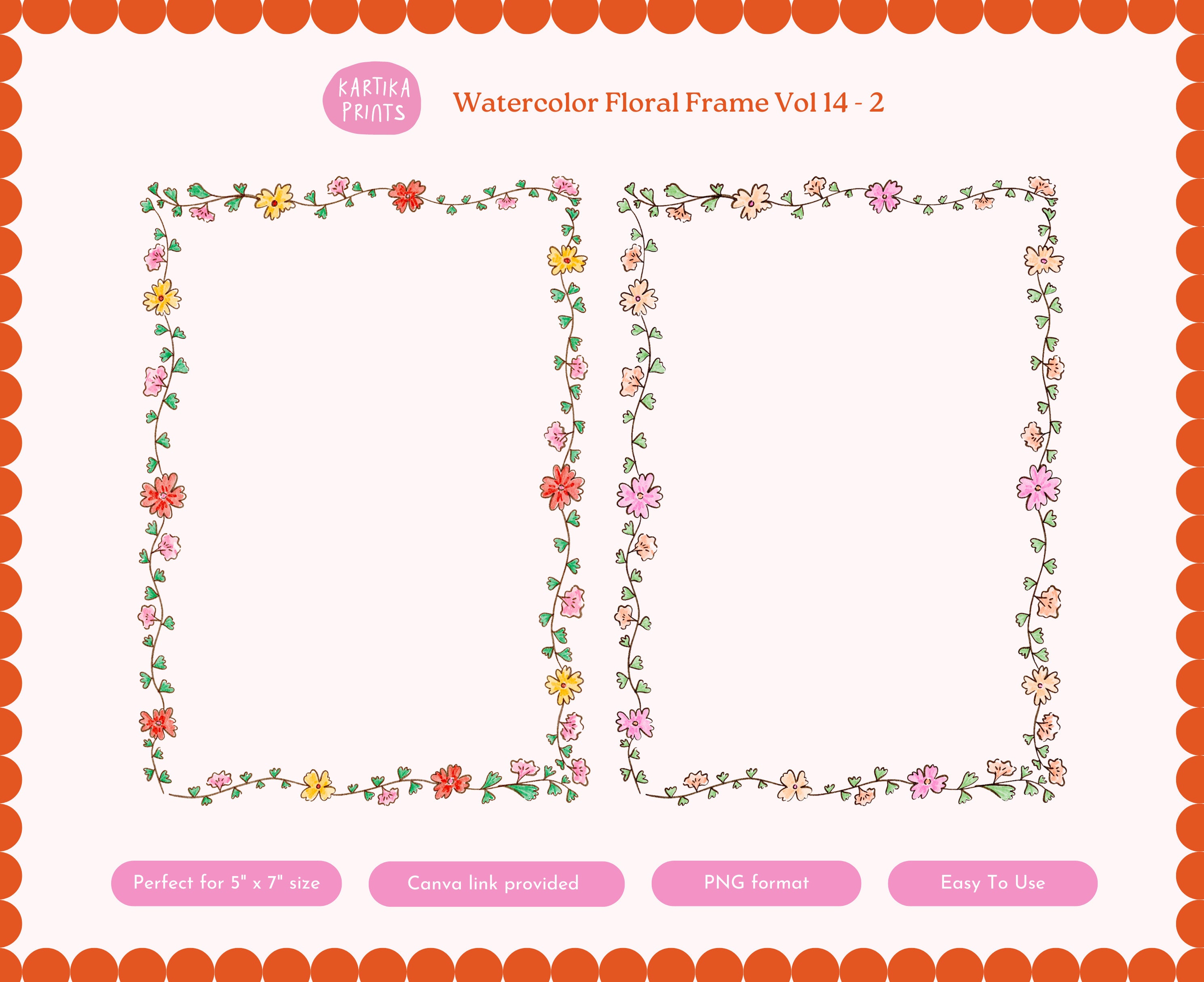 Watercolor Floral Border Frame PNG: Hand-drawn Invitation Design ...