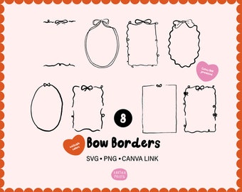 Hand Drawn Bow Border Frame Illustration PNG, Wavy Border With Bow in ...