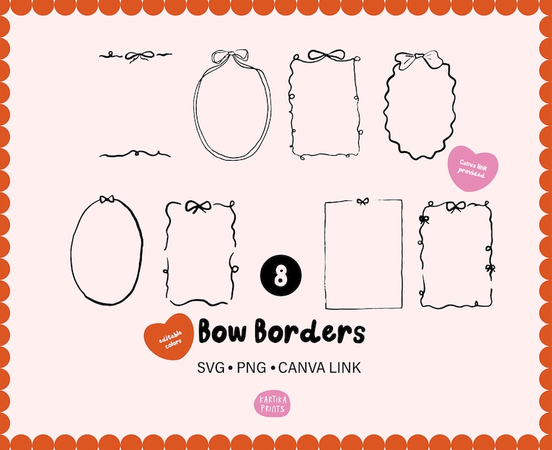Hand Drawn Bow Border Frame Illustration SVG PNG, Wavy Border With Bow ...