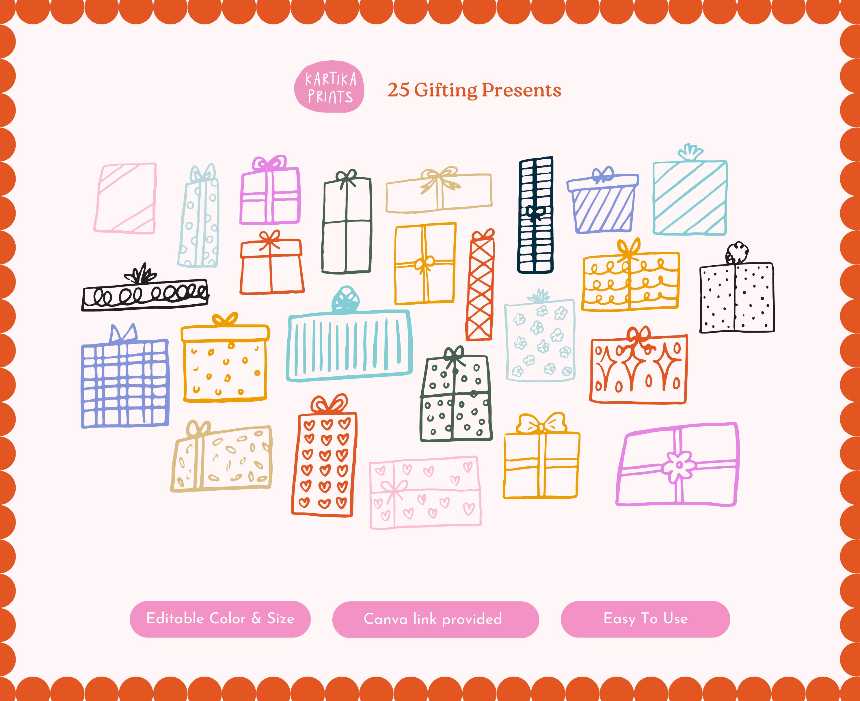 Hand-drawn Gift Illustration Bundle: Christmas Present Clipart (SVG ...