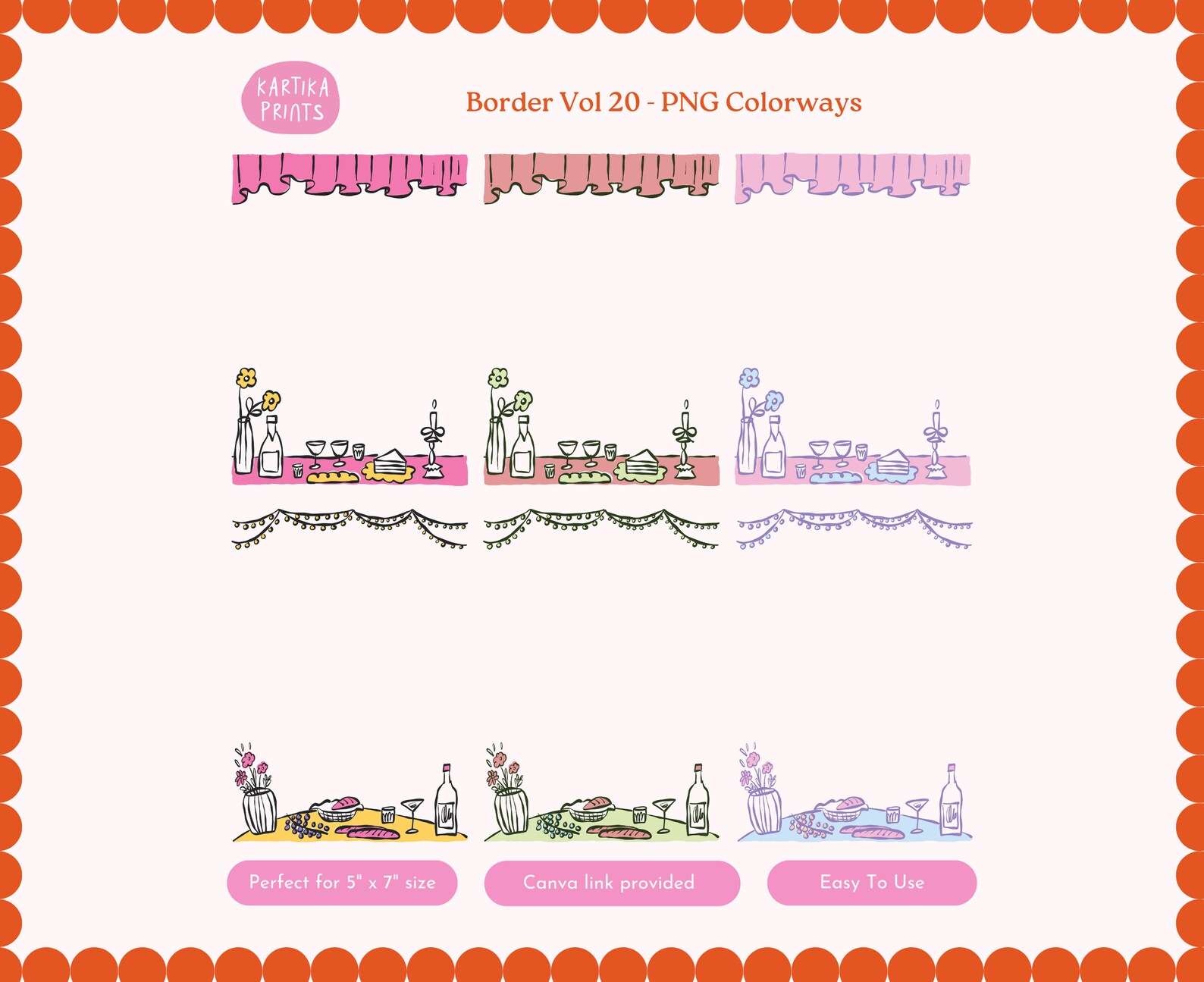 Hand Drawn Dinner Brunch Border Frame Illustration SVG PNG, Ribbon ...