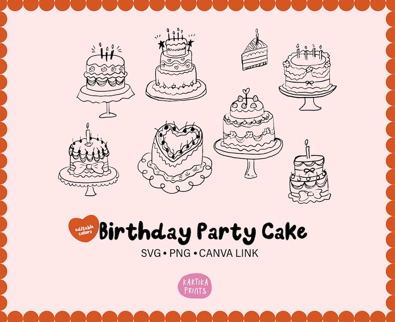 Hand-drawn Wedding Cake Clipart Bundle: SVG, PNG, Canva (digital ...