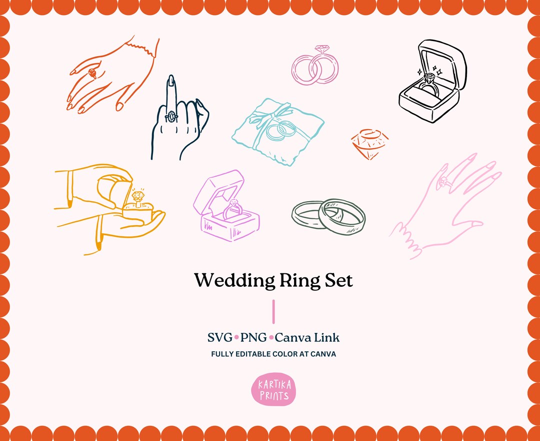 Bundle Hand Drawn Wedding Rings SVG PNG - Marriage Finger Diamond Ring ...
