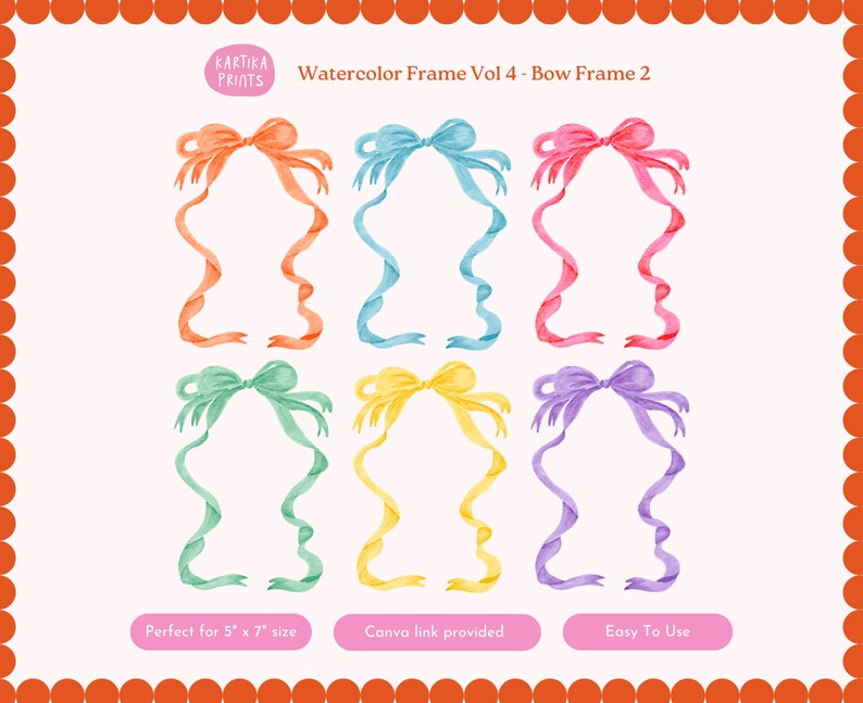 Hand Drawn Bow Border Frame Illustration PNG, Wavy Border With Bow in ...