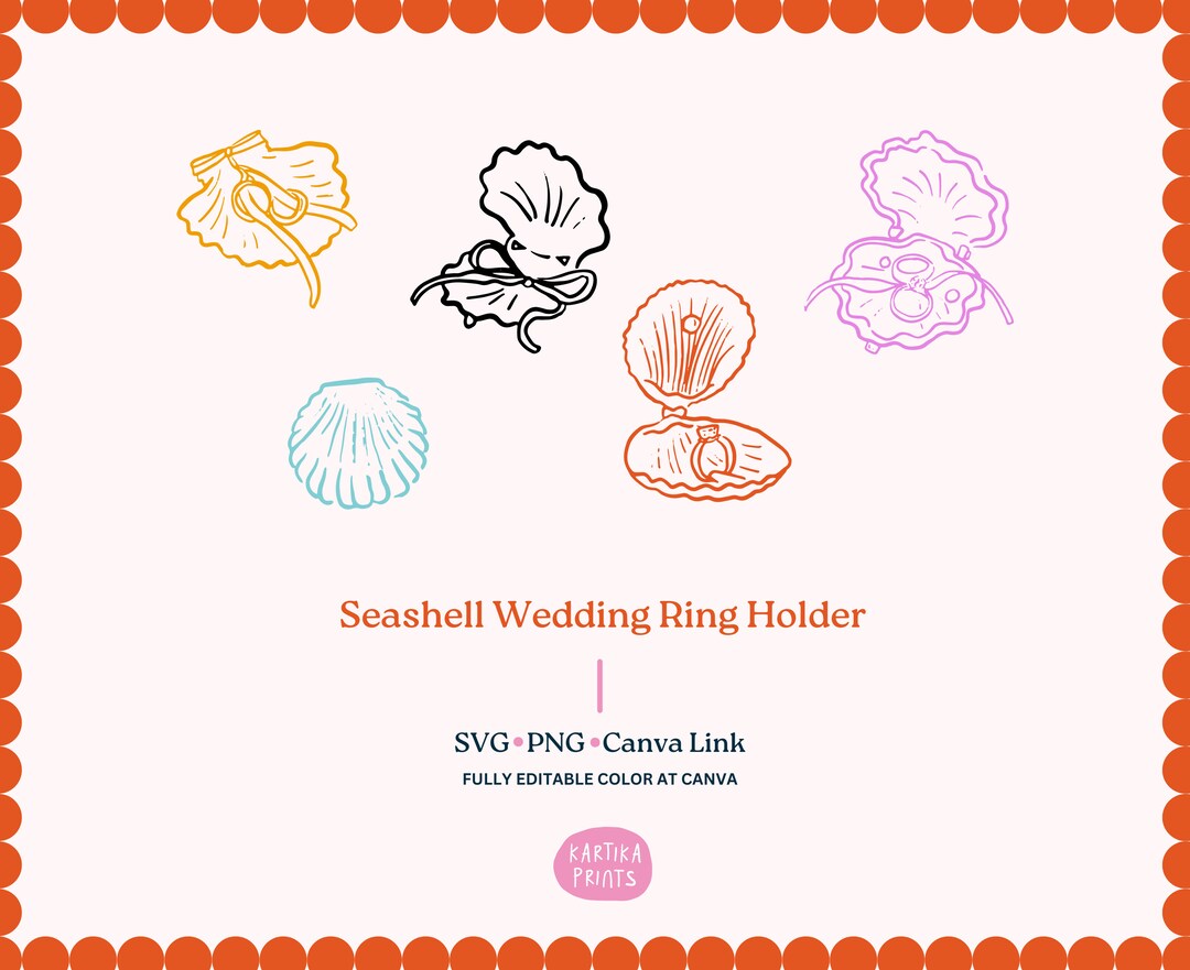 Seashell Wedding Ring Holder Illustration: Hand-drawn Scallop SVG PNG ...