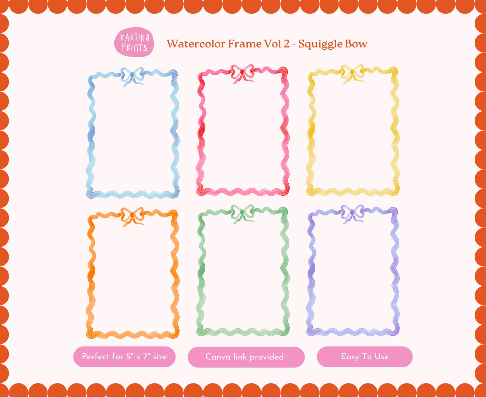 Hand Drawn Border Frame Illustration PNG, Wavy Border With Bow in PNG, Watercolor Border Frame ...