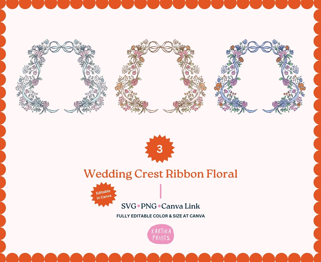 Hand Drawn Ribbon Floral Crest: Whimsical Crest for Wedding Invitation ...