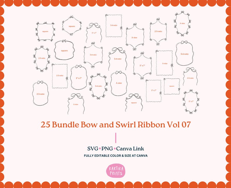 Hand Drawn Bow Ribbon Border Illustration: Wavy Squiggle Frame (SVG ...