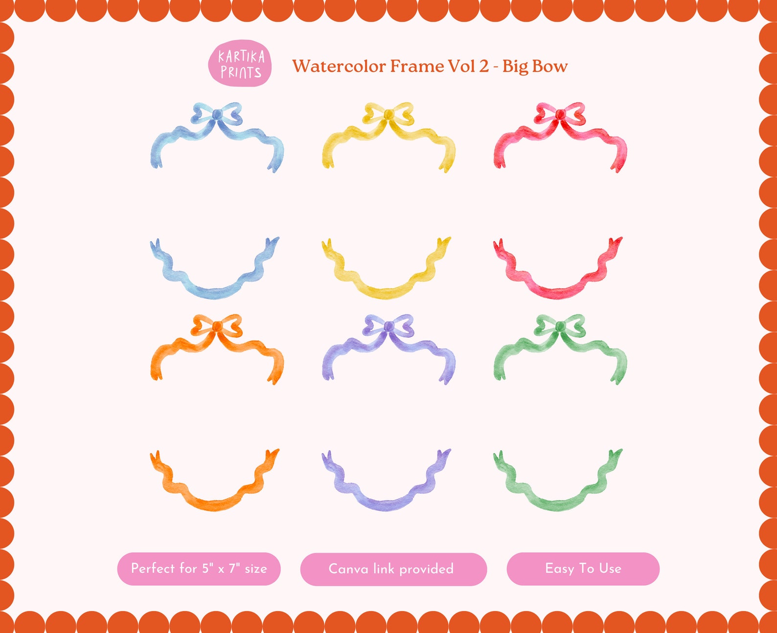 Hand Drawn Border Frame Illustration PNG, Wavy Border With Bow in PNG, Watercolor Border Frame ...