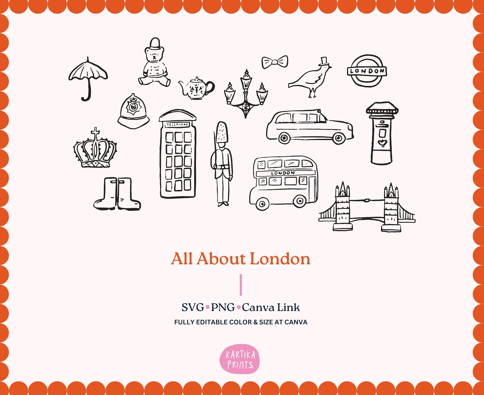 Bundle Hand Drawn Outline Illustration for London Wedding SVG PNG ...