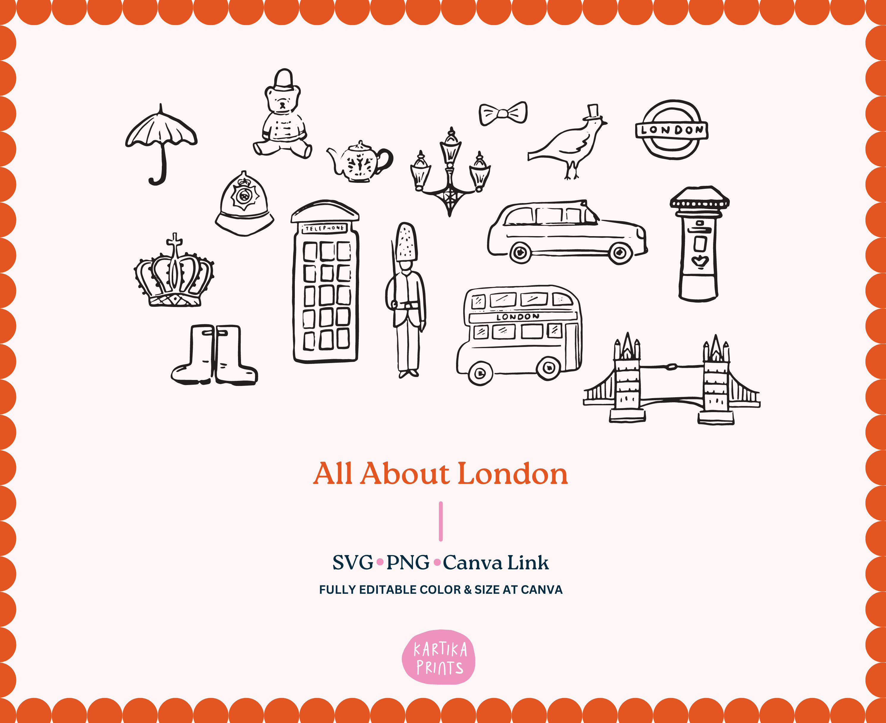 Bundle Hand Drawn Outline Illustration for London Wedding SVG PNG ...
