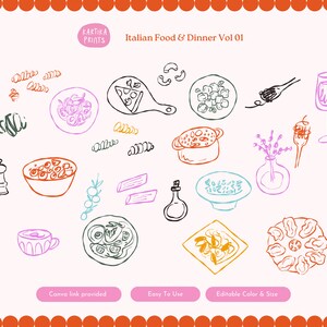 Italian Food Illustration Bundle: Hand-drawn Dinner Clipart (SVG, PNG ...