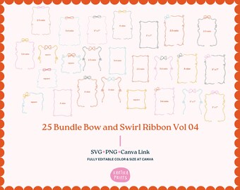 Hand Drawn Bow Border Frame Illustration PNG, Wavy Border With Bow in ...