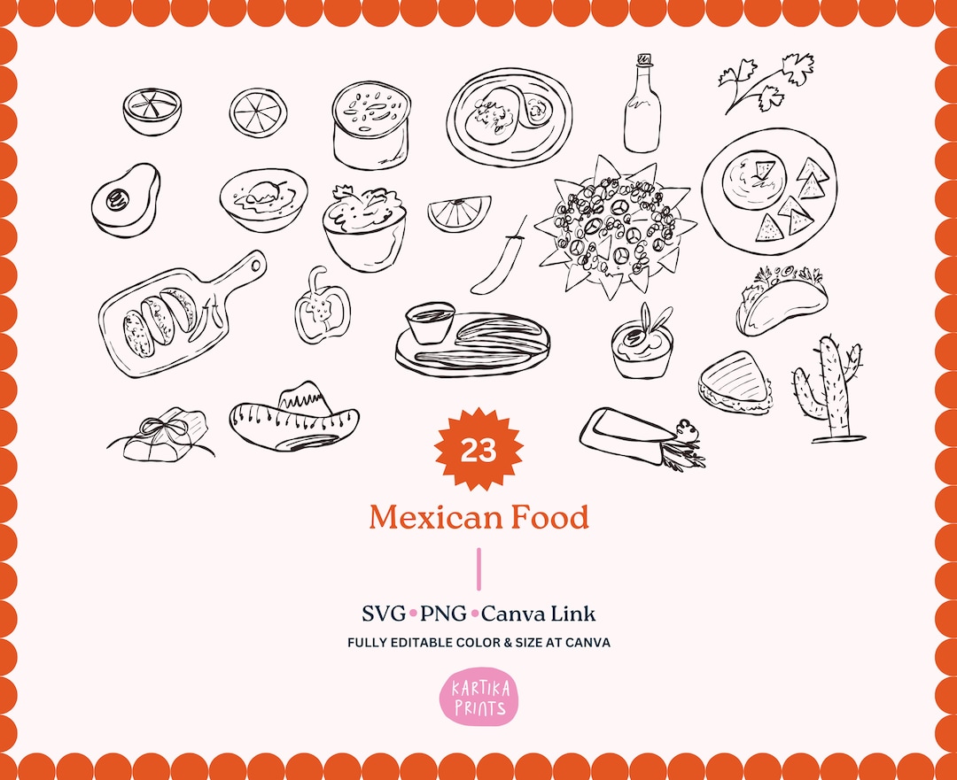 Mexican Food Illustration SVG PNG Bundle - Hand Drawn Tacos Food ...