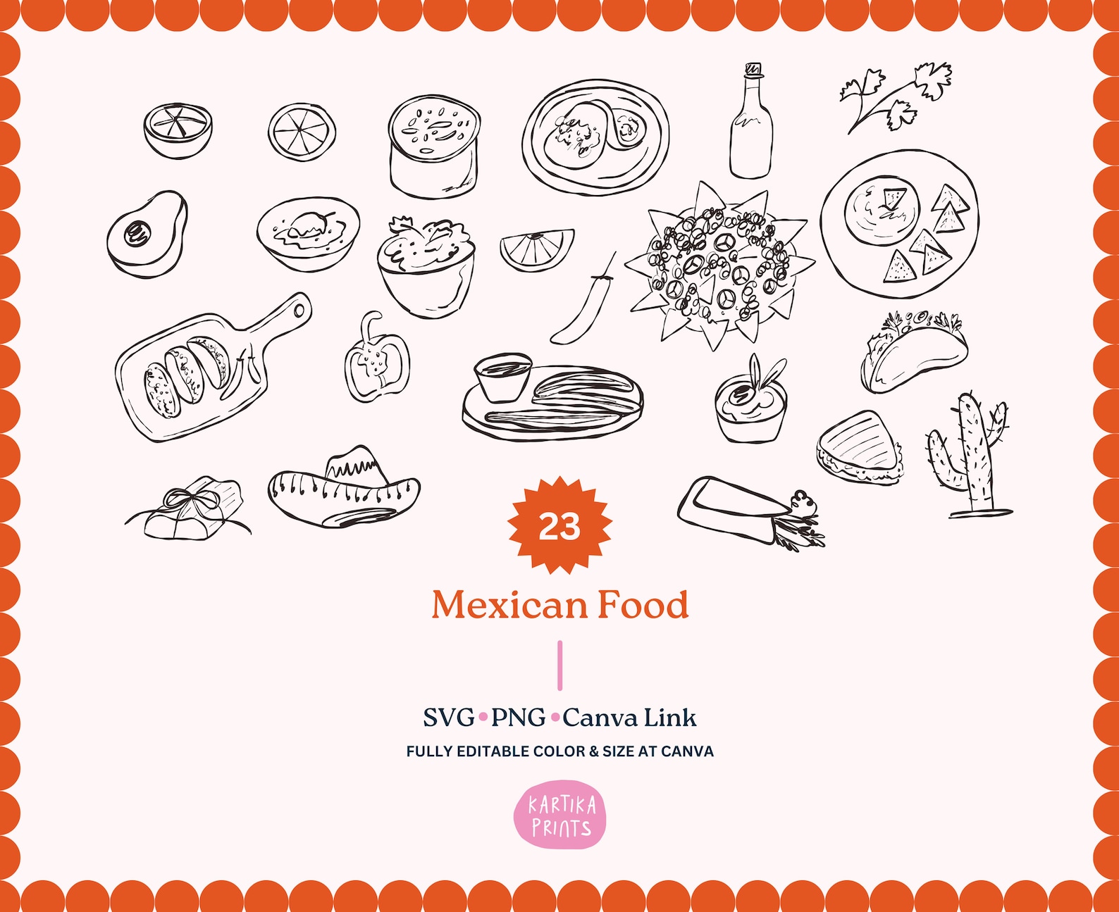 Mexican Food Illustration SVG PNG Bundle - Hand Drawn Tacos Food ...