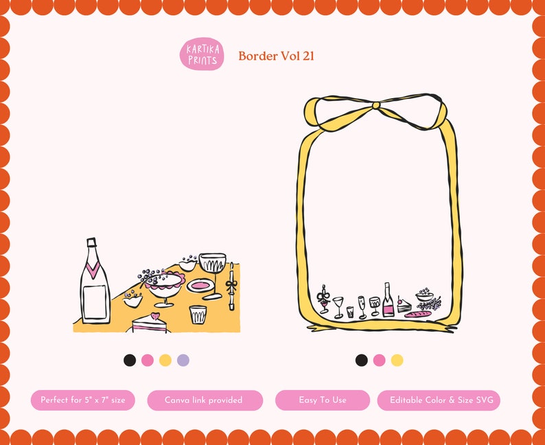 Hand Drawn Dinner Menu Border Frame: SVG PNG Clipart Canva Editable ...