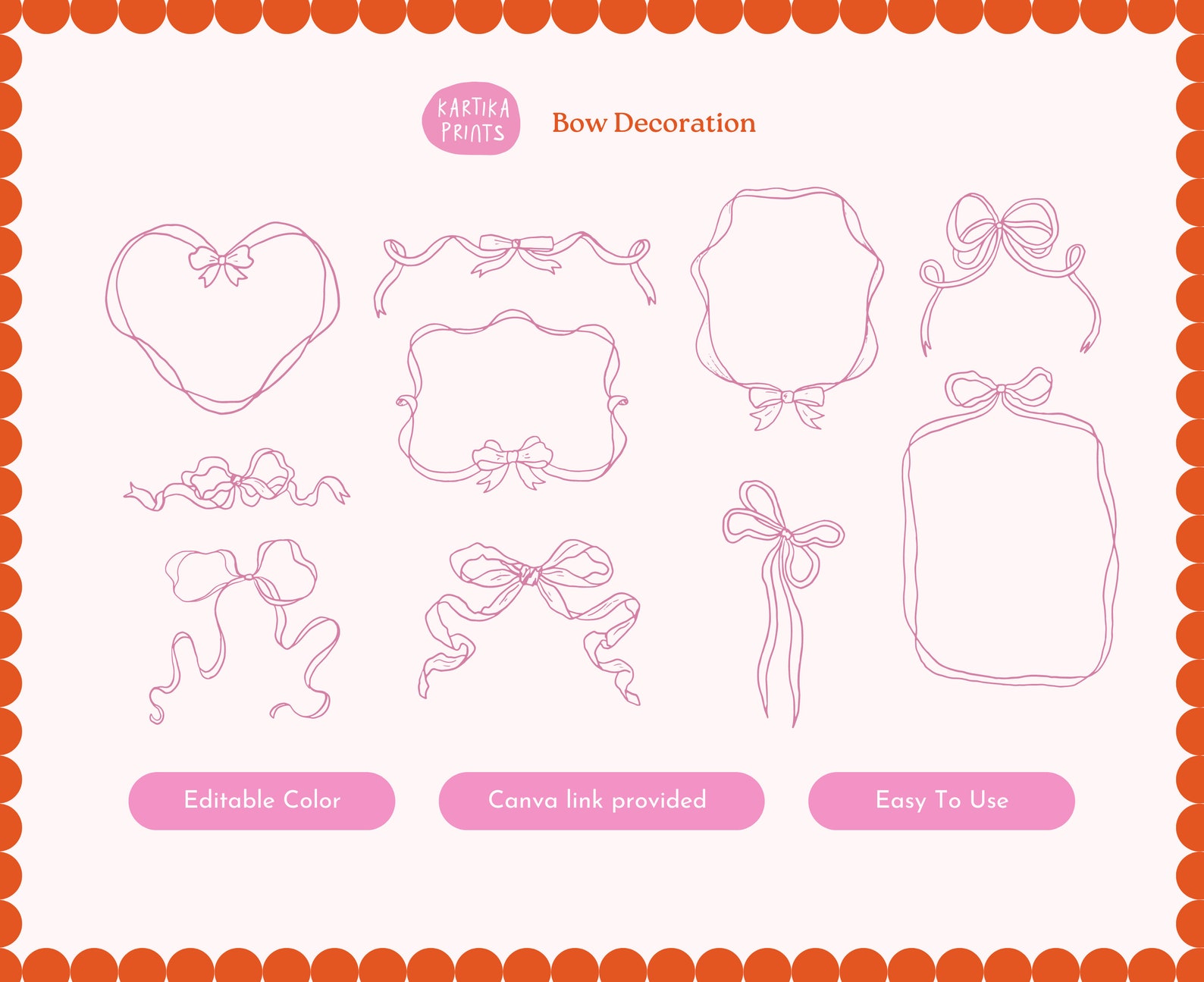 Hand Drawn Bows Illustration Bundle SVG PNG Whimsical Bow Decoration ...