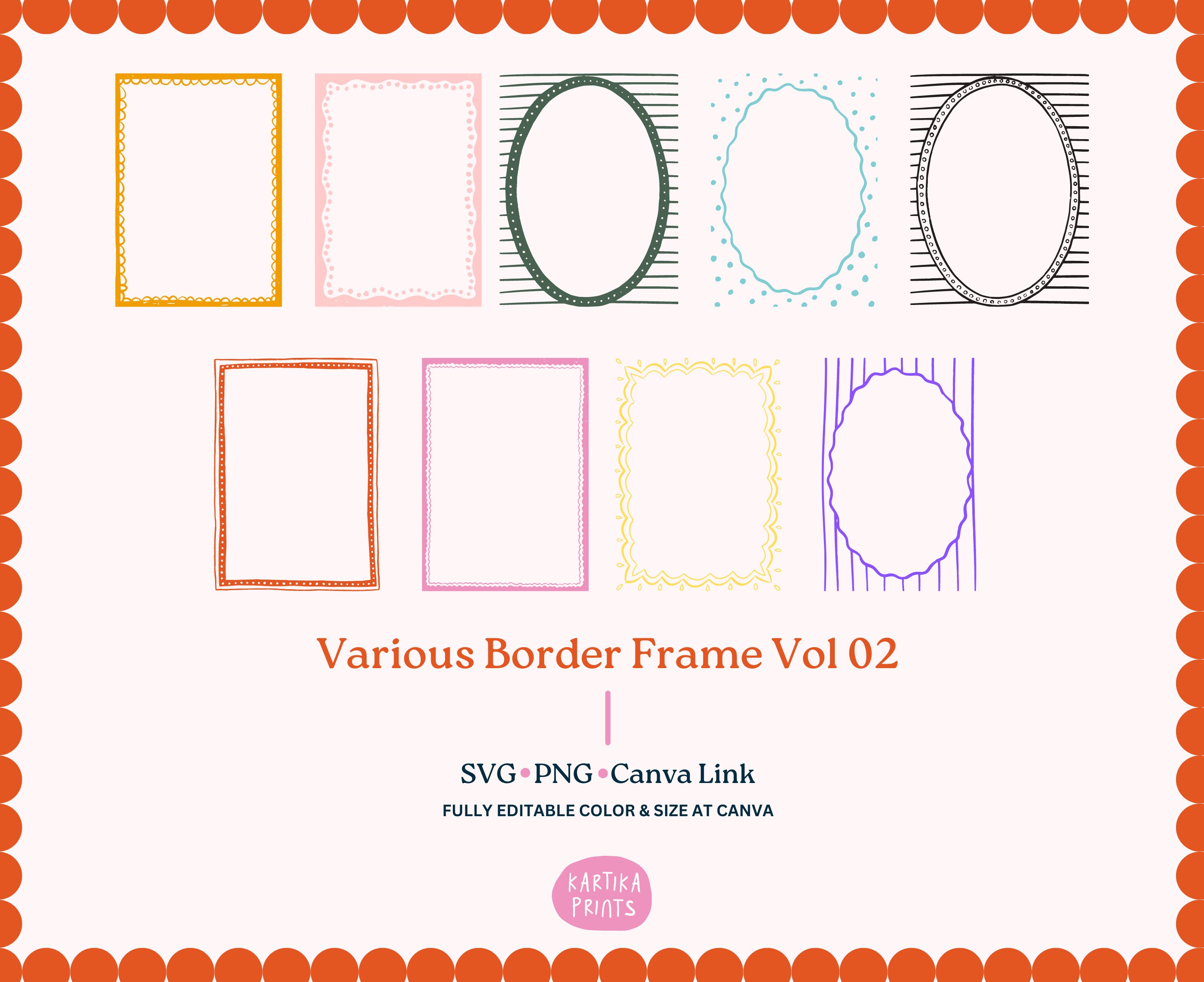Hand Drawn Doodle Border Frame: SVG PNG Clipart Canva Editable (digital ...