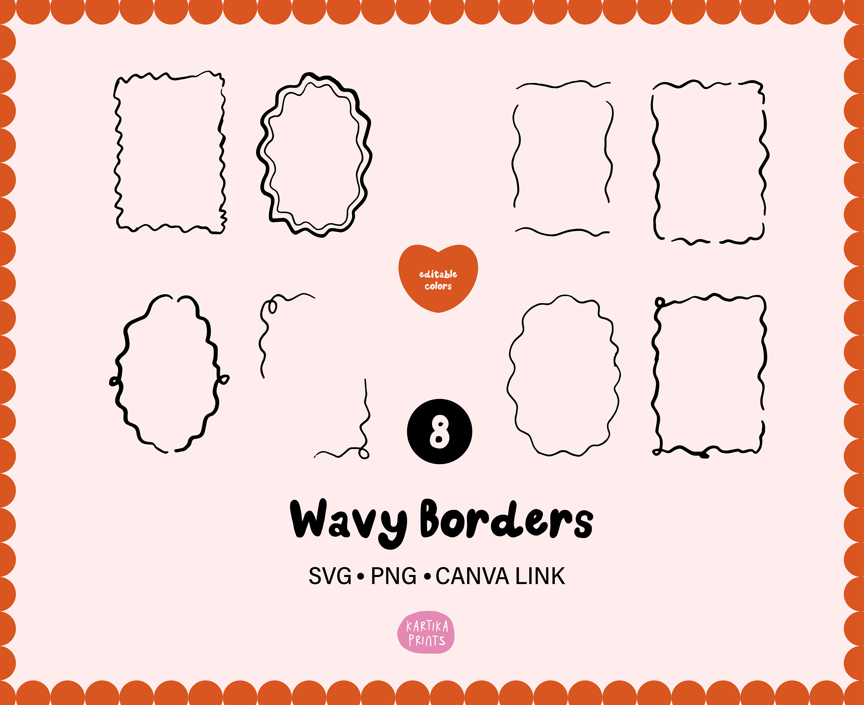 Wavy Border Frame Illustration: Hand-drawn SVG PNG Bundle Canva ...
