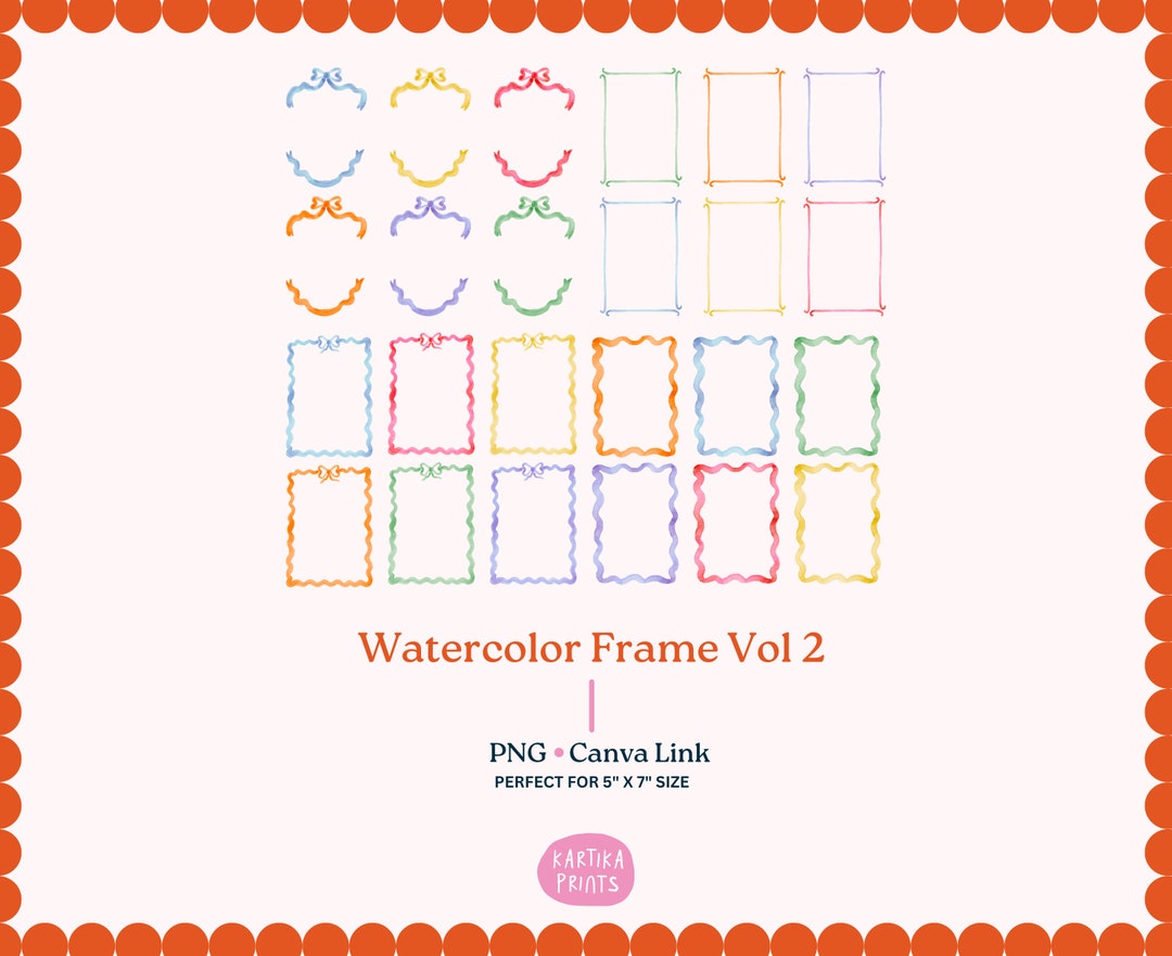 Hand Drawn Border Frame Illustration PNG, Wavy Border With Bow in PNG, Watercolor Border Frame ...