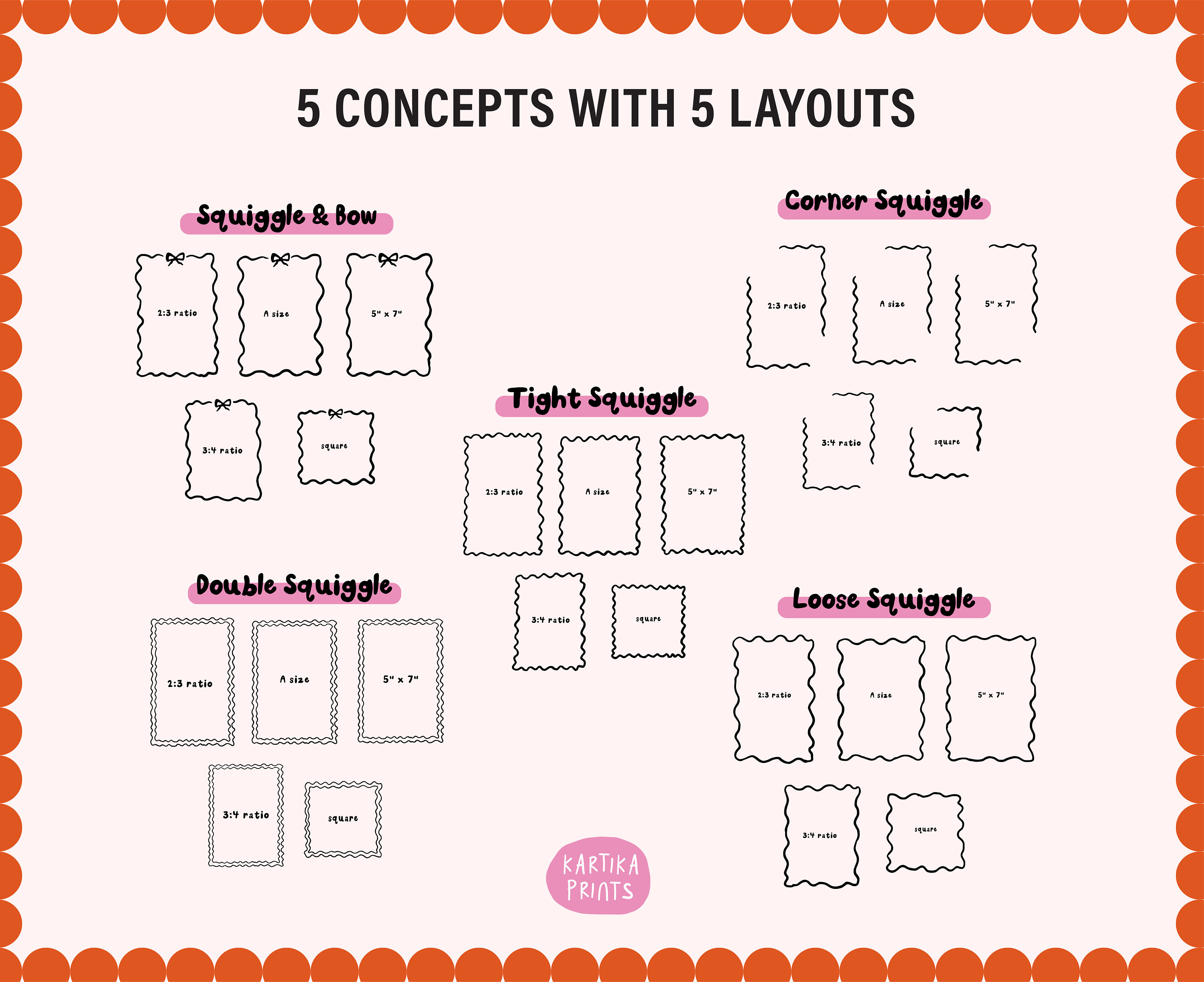 Bundle Hand Drawn Wavy Squiggle Border Frame Illustration SVG PNG, Wavy ...