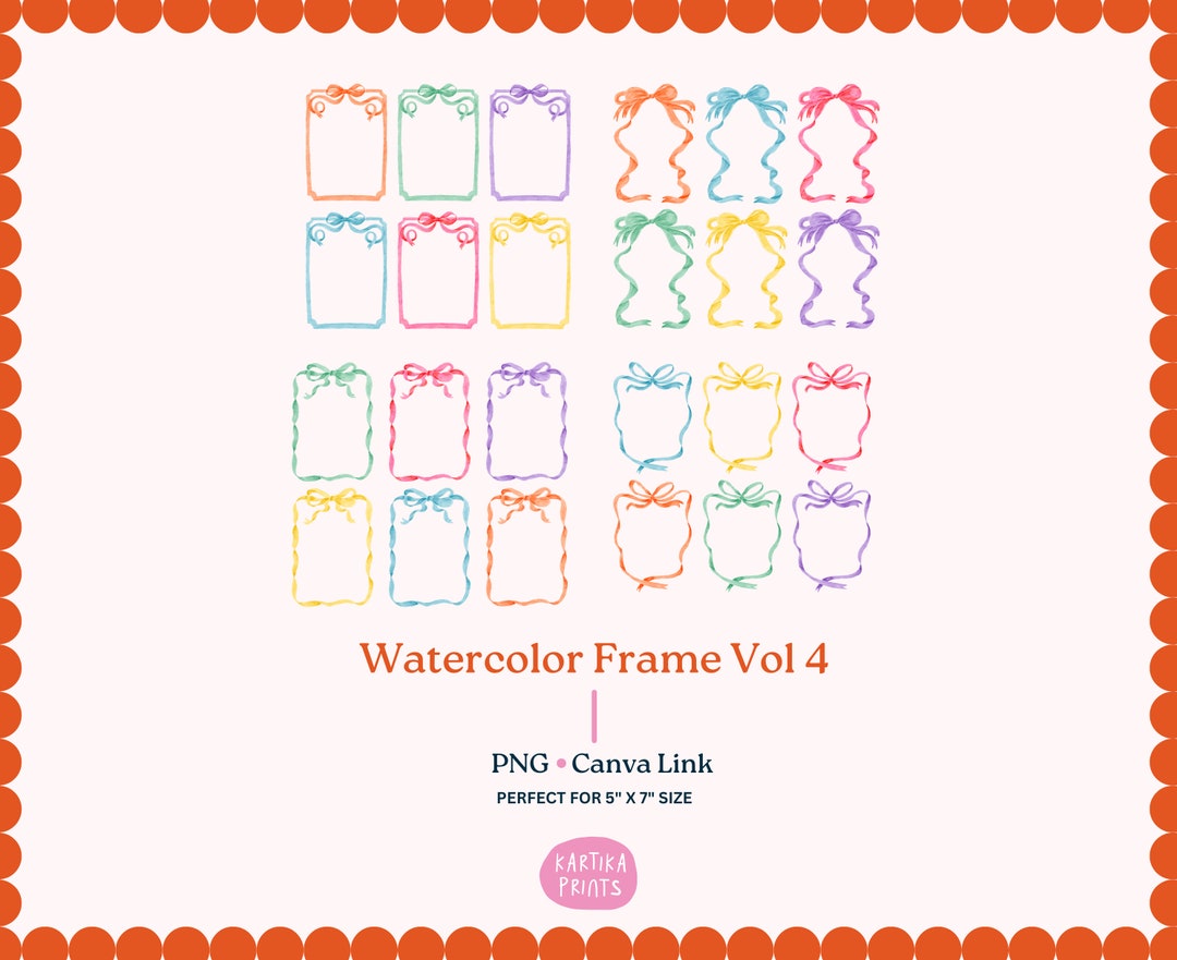 Hand Drawn Bow Border Frame Illustration PNG, Wavy Border With Bow in ...