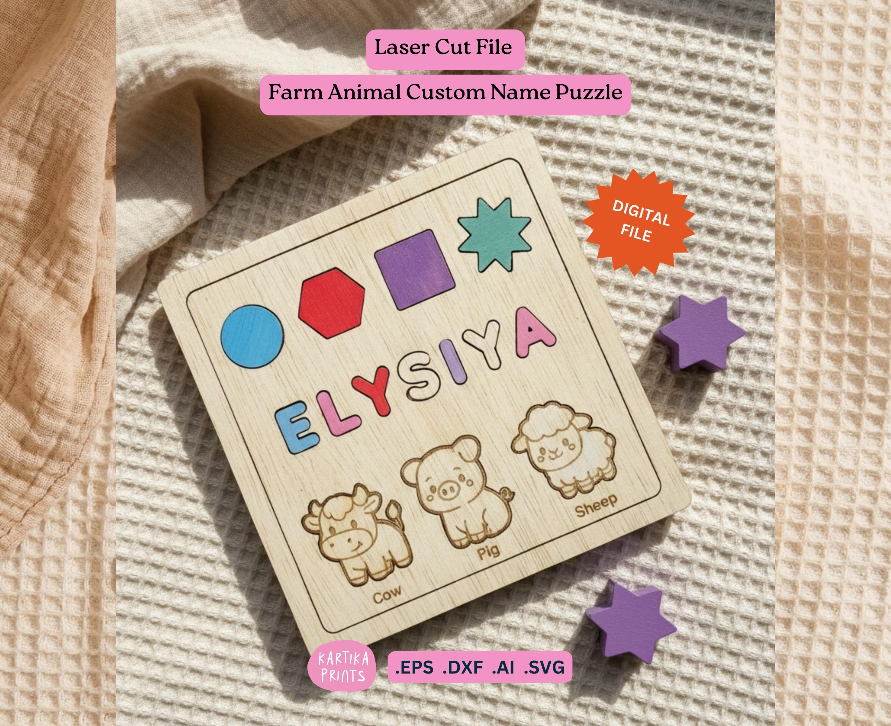 Farm Animal Name Puzzle SVG | Custom Name Laser Cut Template (digital ...
