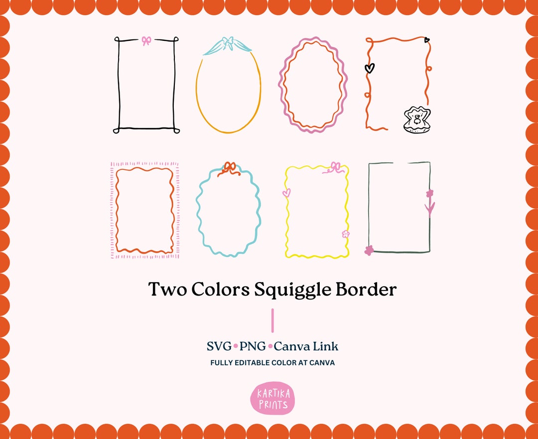 Hand Drawn Border Frame Illustration SVG PNG, Wavy Border With Bow in PNG, Hand Drawn Doodle ...
