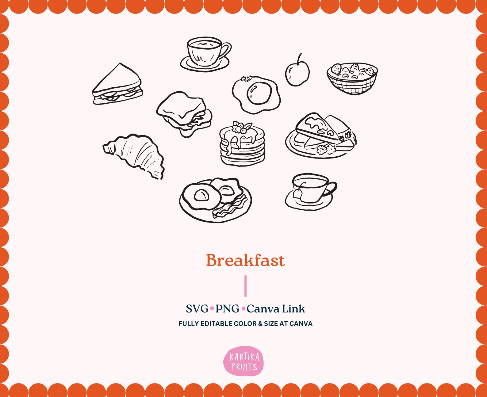 Bundle Breakfast SVG PNG Bundle Hand Drawn Various Breakfast ...
