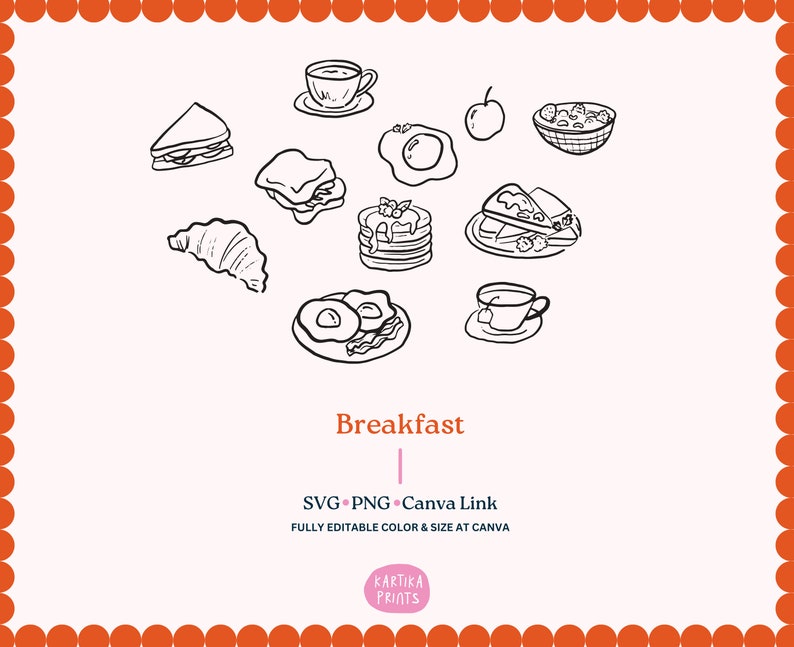 Bundle Breakfast SVG PNG Bundle Hand Drawn Various Breakfast ...