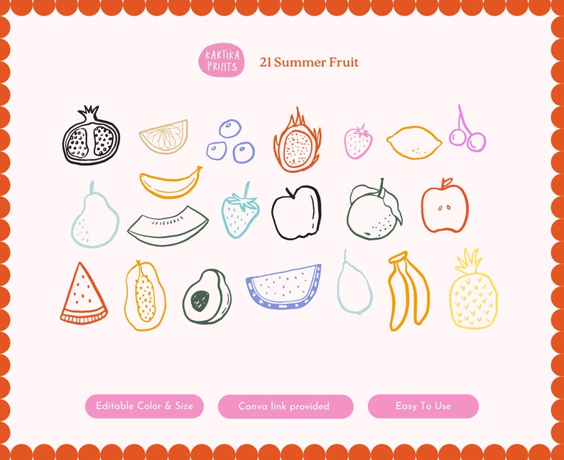 Bundle Summer Fruit Illustration SVG PNG Bundle - Hand Drawn Fruit ...