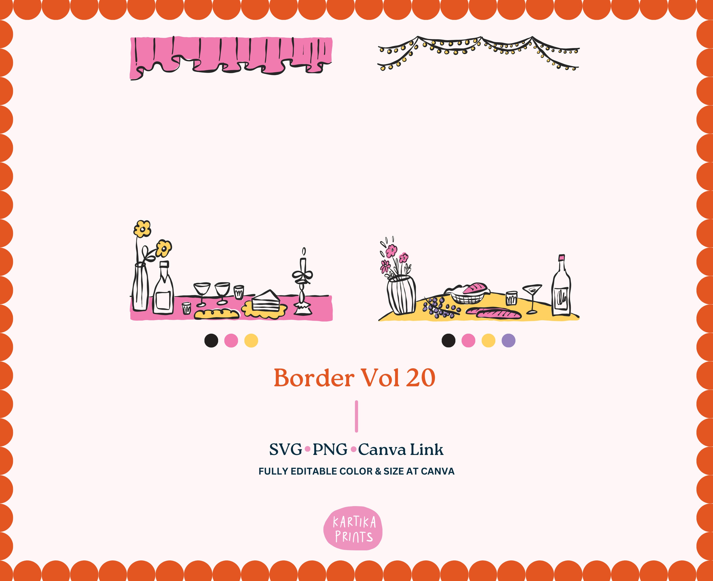 Hand Drawn Dinner Menu Border Frame: SVG PNG Clipart (canva Editable ...