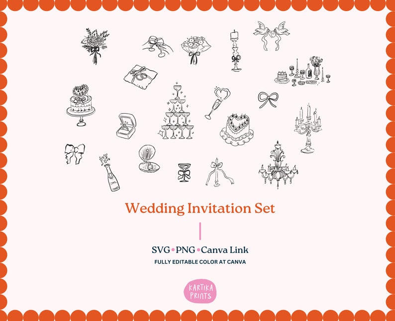 Bundle Hand Drawn Outline Illustration for Wedding Invitation SVG PNG ...