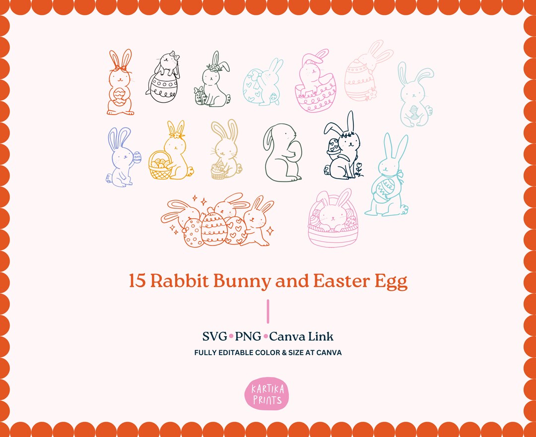Hand Drawn Easter Bunny & Egg Clipart: SVG, PNG, PDF Canva (digital ...