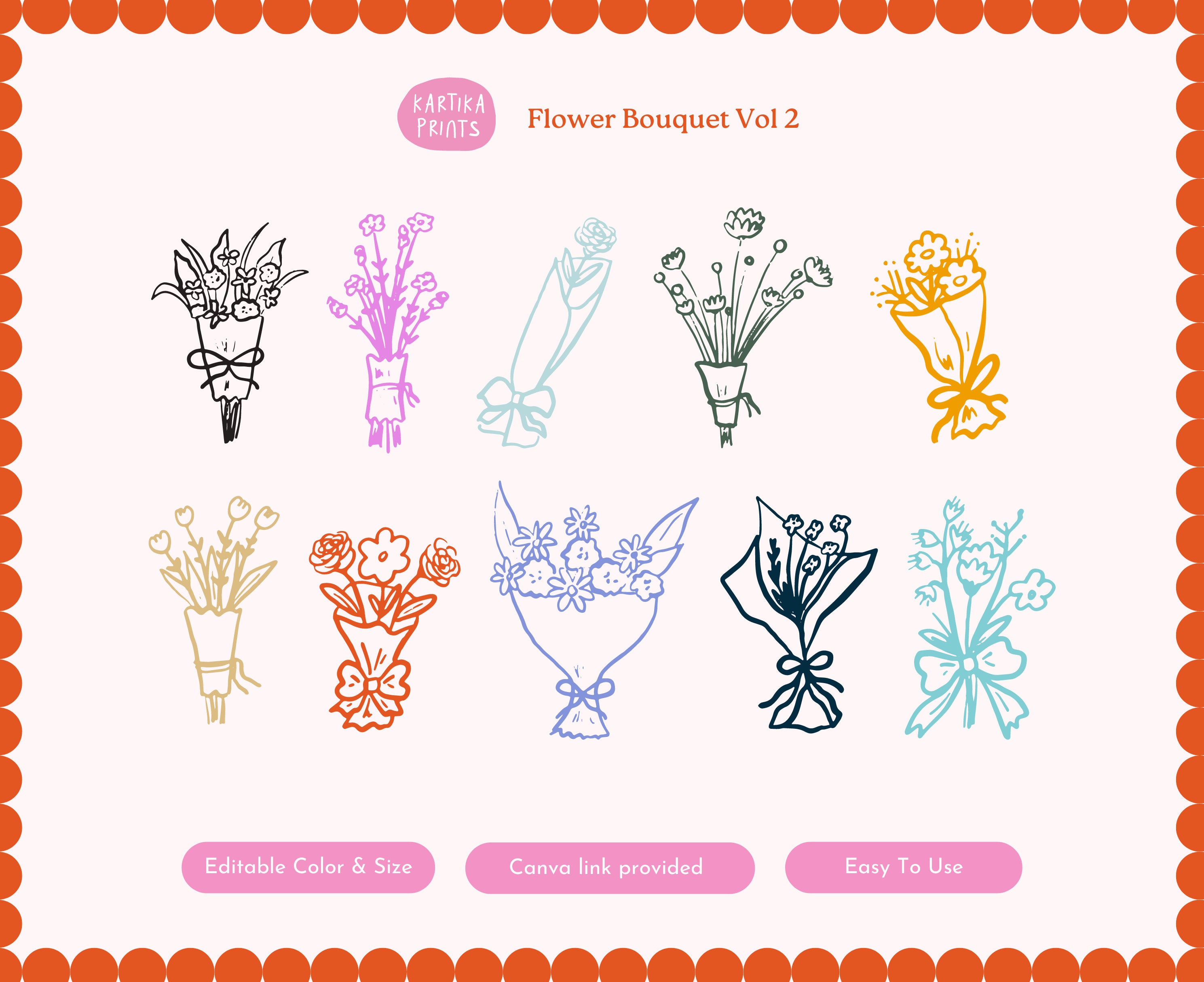 Flower Bouquets Illustration SVG PNG Bundle Hand Drawn Florist Clipart ...