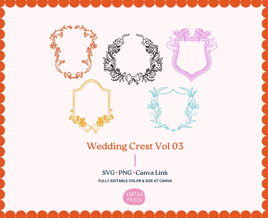 Hand-drawn Floral Wedding Crest SVG PNG: Whimsical Invitation Artwork ...