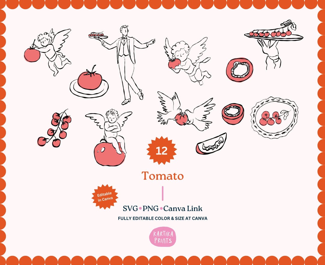 Whimsical Tomato Illustration Bundle: Hand-drawn Menu Clipart (SVG, PNG ...