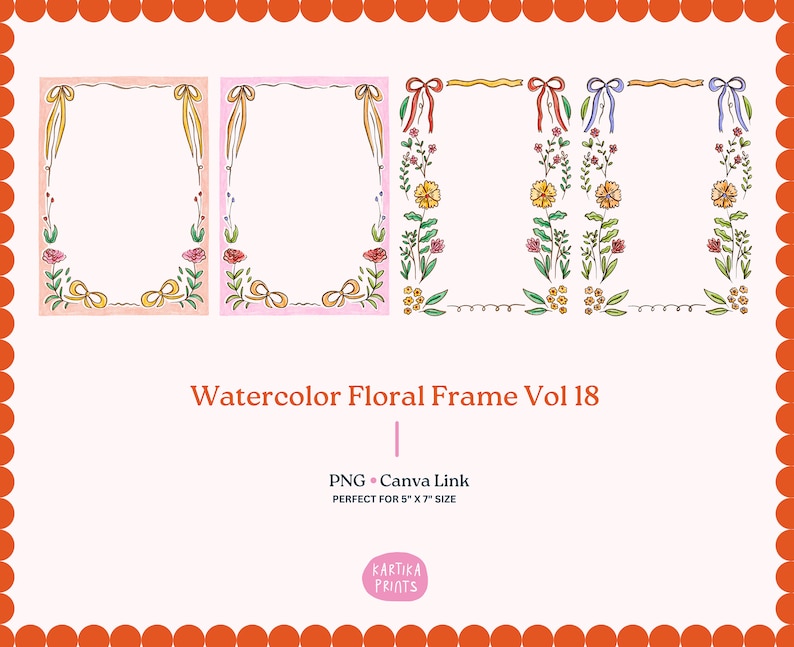 Watercolor Floral Border Frame PNG: Hand-drawn Invitation Design ...