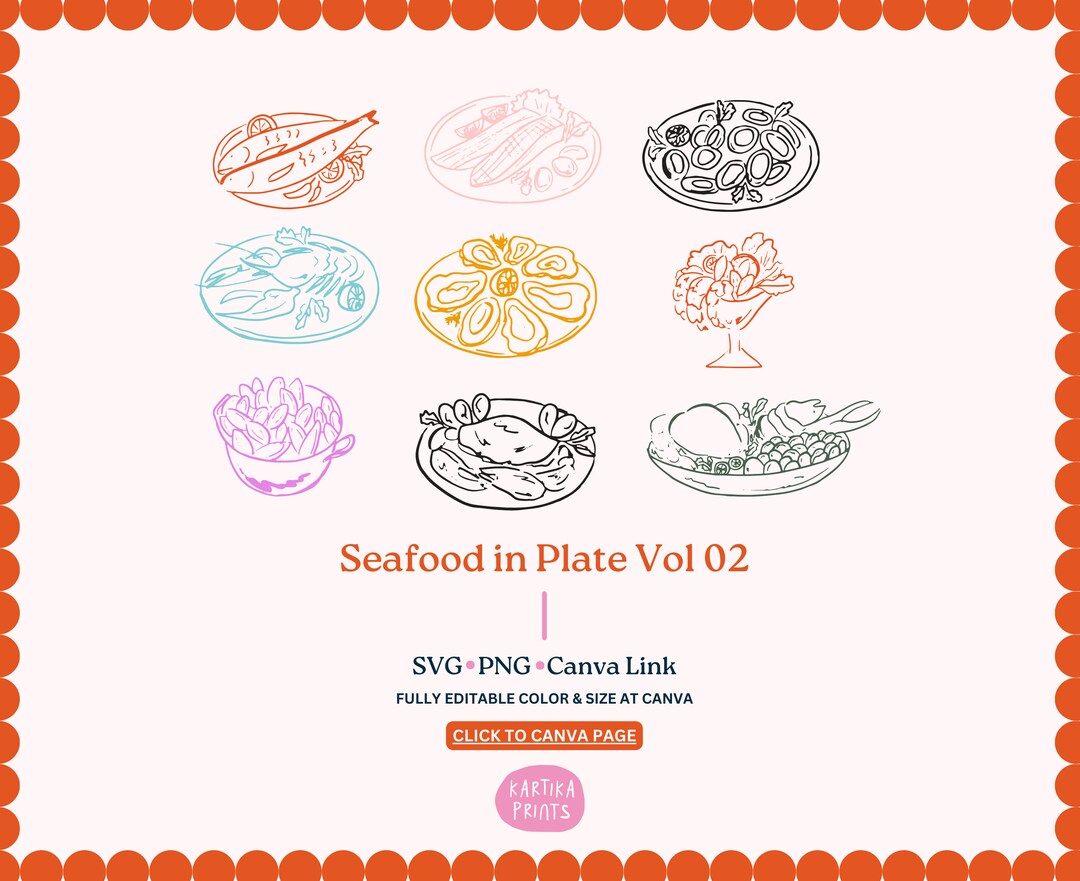 Seafood Illustration SVG Bundle: Hand-drawn Fish, Shrimp, Oyster ...